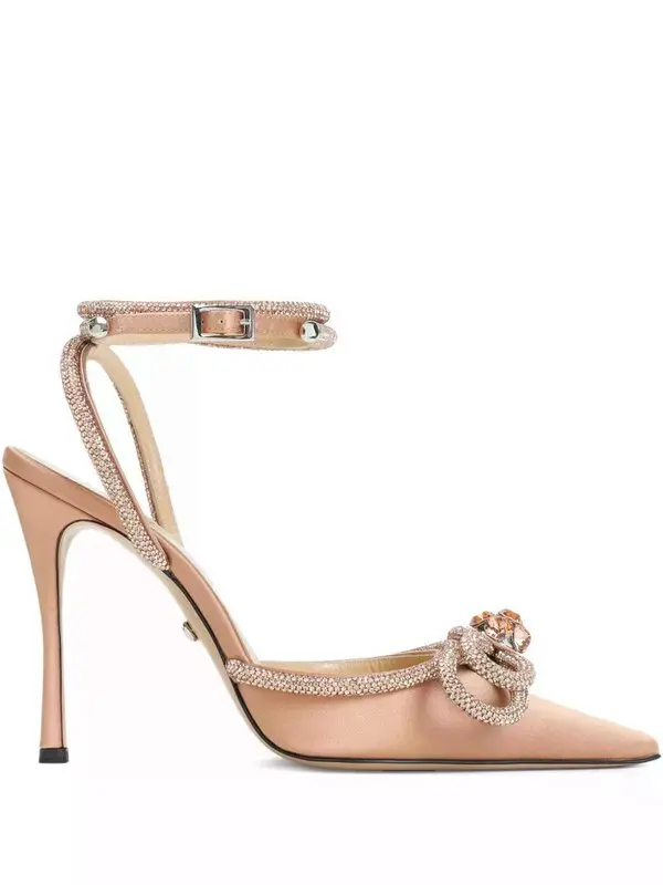 Mach & Mach 110mm Double Bow Crystal-embellished Satin Pumps