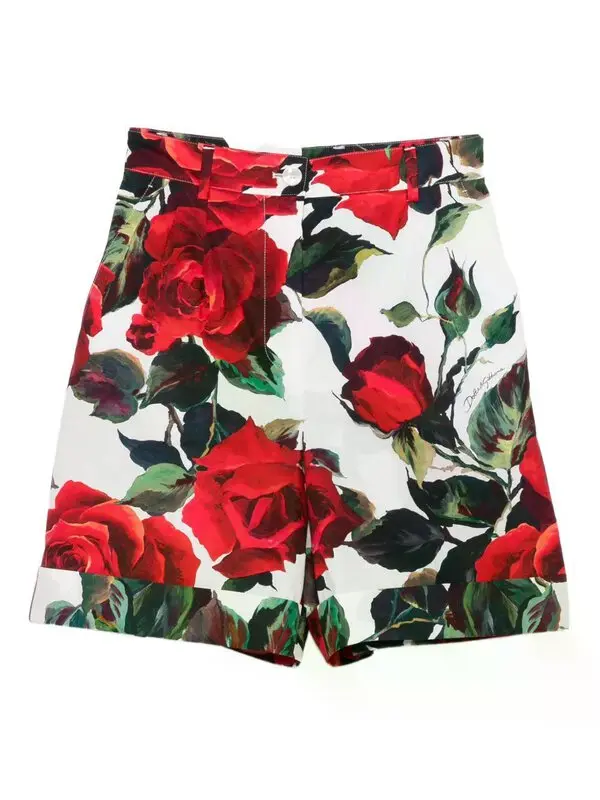 Dolce & Gabbana Rose-print High-waisted Shorts