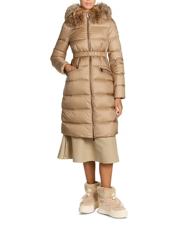 Moncler Boedic Belted Puffer Coat - Brown