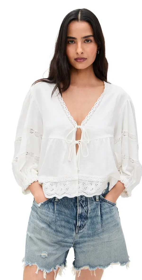 Free People Reversible Top With Lace Trim