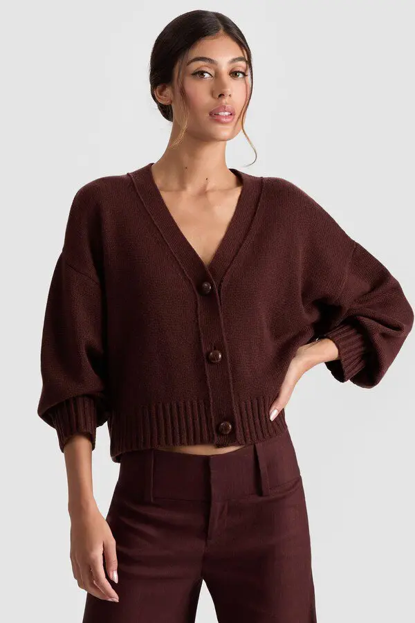 Alice + Olivia Cashmere Cropped Cardigan - Brown