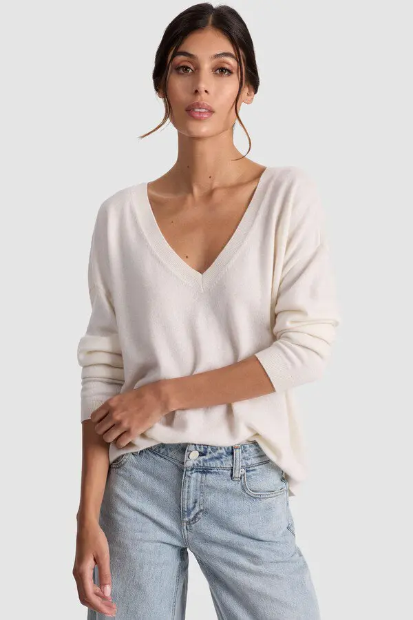 Alice + Olivia Williams Cashmere Pullover - Neutral / White