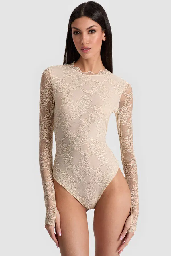 Alice + Olivia Taeyn Lace Bodysuit - Neutral