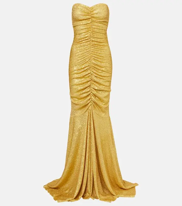 Norma Kamali Sequined Ruched Gown - Yellow