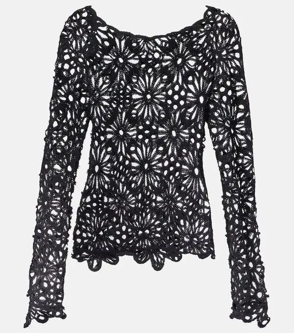 Norma Kamali Off-shoulder Cotton-blend Crochet Top - Black