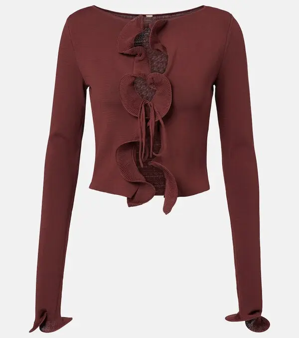 SAME Knitted Ruffled Top - Brown