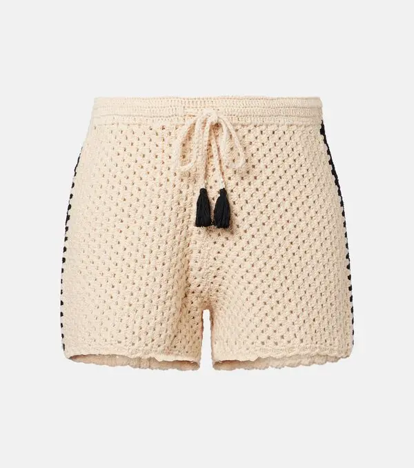 The Upside Luminary Hali Crochet Cotton Shorts - Beige