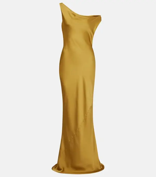 Norma Kamali Maria Asymmetric Crêpe Satin Gown