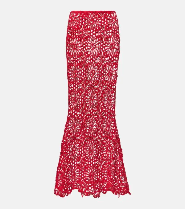 Norma Kamali Obie Cotton-blend Crochet Maxi Skirt - Red