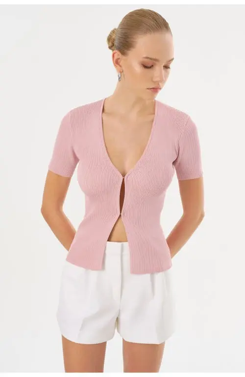 LAMARQUE Aurelie Rib Knit Short Sleeve Top - Rose