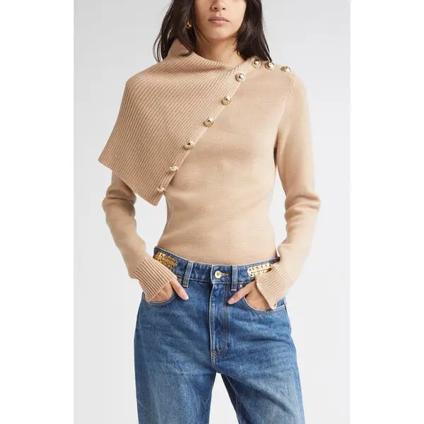 Rabanne Drape Shoulder Merino Wool Sweater