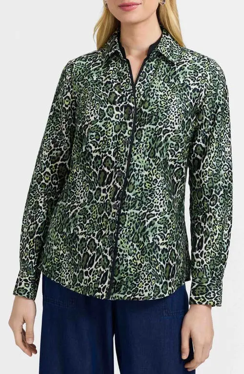 Foxcroft Leopard Print Cotton Button-up Shirt