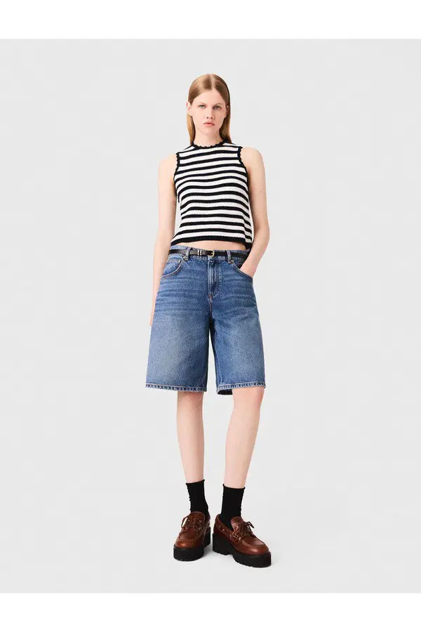 Maje Faded Denim Bermuda Shorts