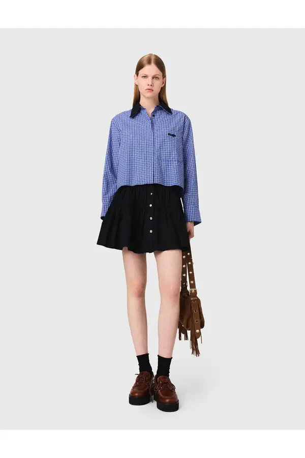 Maje Rhinestone Embellished Checked Shirt With Removable Collar - Blue