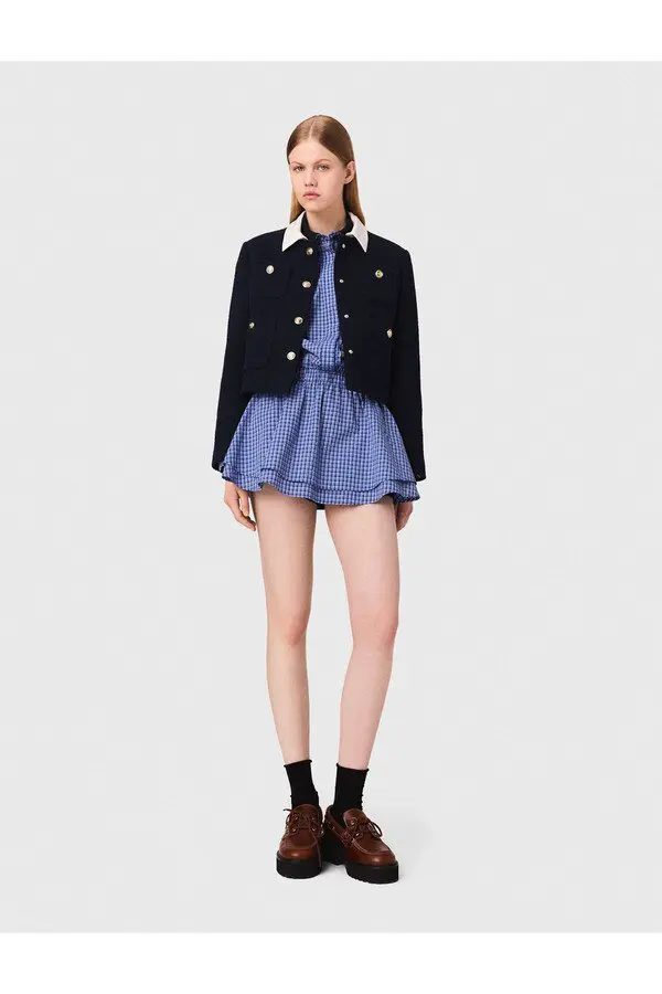 Maje Cropped Tweed Jacket With Removable Collar - Black