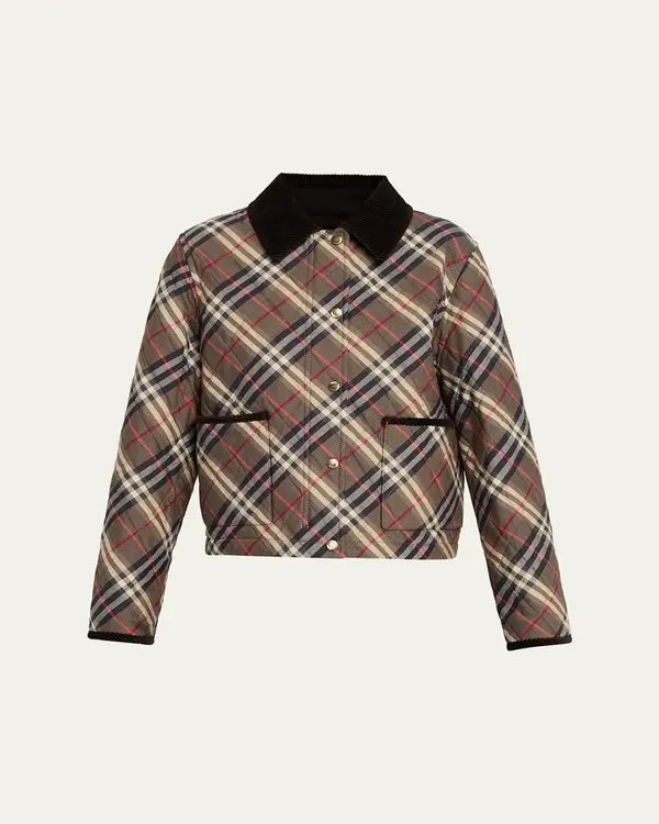 Burberry Oldham Check Quilted Barn Jacket - Moss Brown/ink Grey