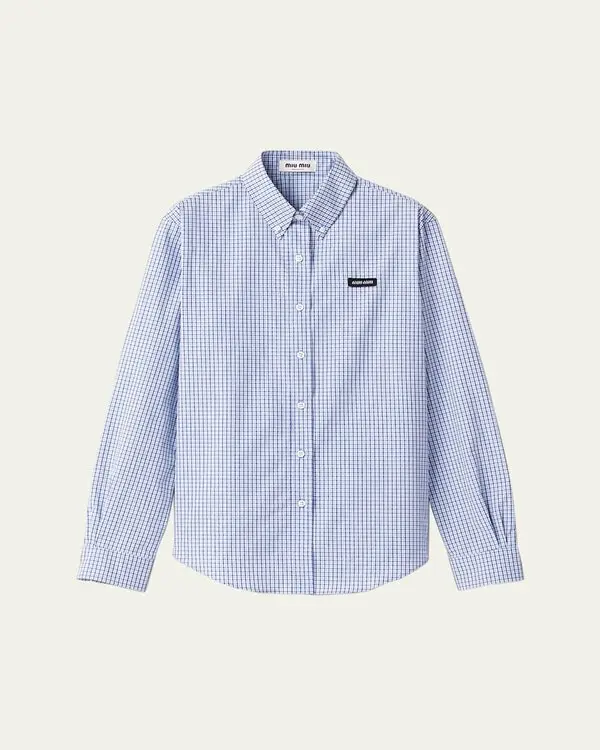 Miu Miu Check Long-sleeve Button-down Shirt - Blu Celeste