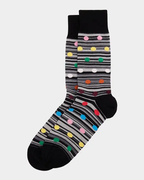 Paul Smith Kinsley Polka Dot Overlay Signature Stripe Crew Socks - Black