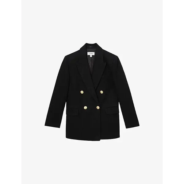 REISS Relaxed-fit Double-breasted Linen-blend Blazer