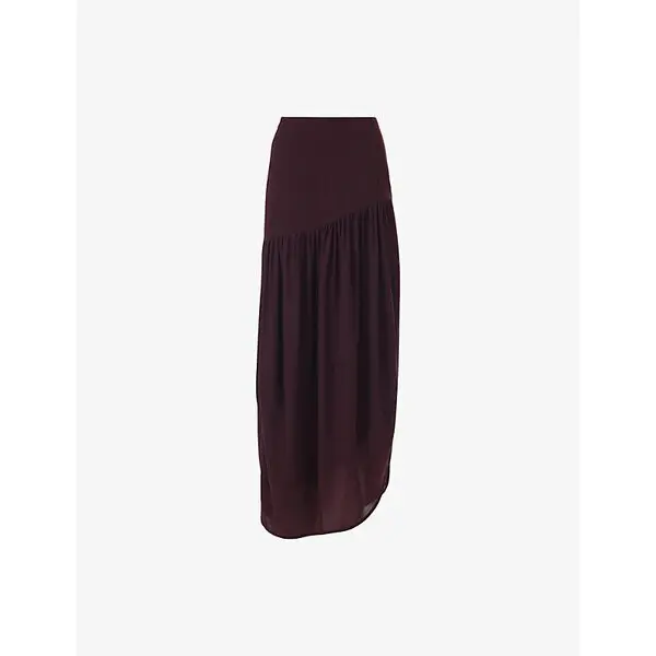 LEEM Gathered-pleat Asymmetric-hem Woven Midi Skirt