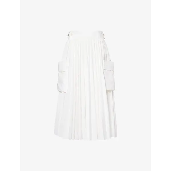 Sacai Pleated Wrap-front Midi Skirt - Off White