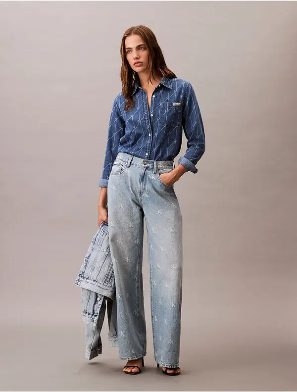 Calvin Klein Monogram Logo Print Denim Shirt