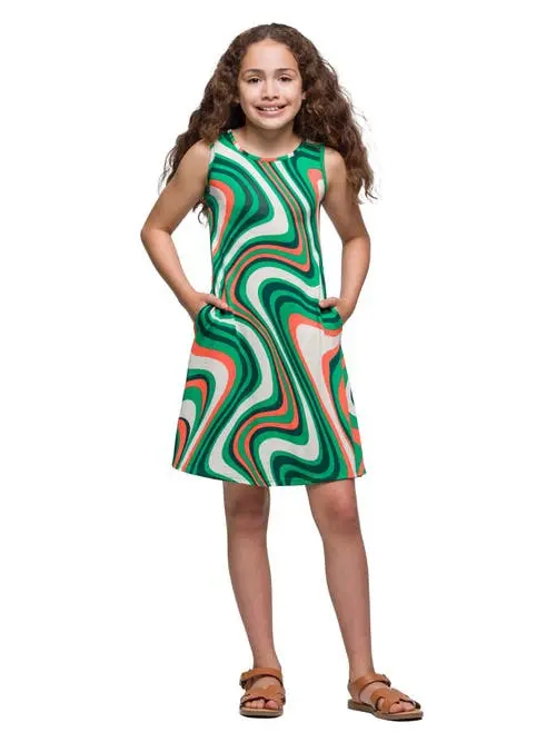 24SEVENKID Printed Sleeveless Pockets Dress - Green Multi