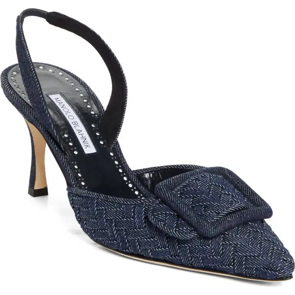 Manolo Blahnik Maysli Pointed Toe Slingback Pump - Dark Blue Chambray
