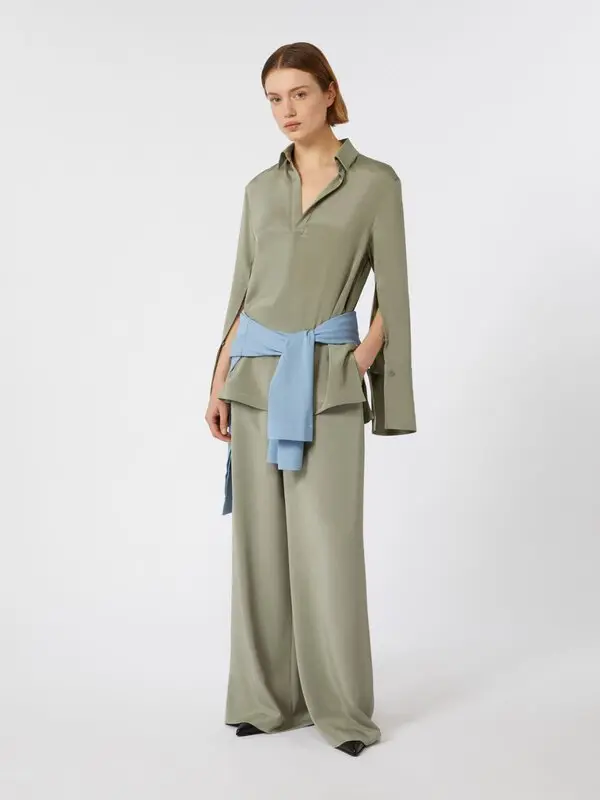 Max Mara Stretch Silk Cady Blouse - Sage Green