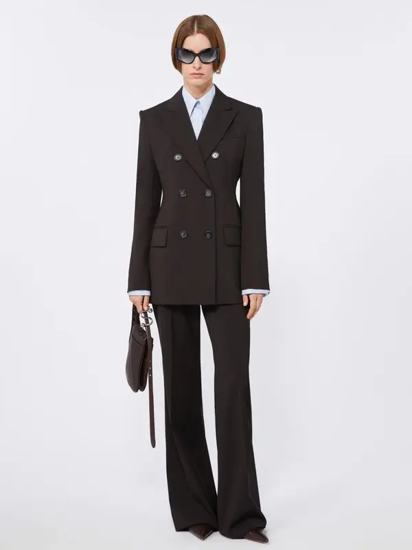 Max Mara Flared Stretch Wool Trousers - Dark Brown
