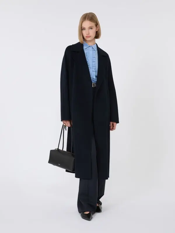 Max Mara Wool, Cashmere, And Silk Drap Double Cloth Coat - Navy