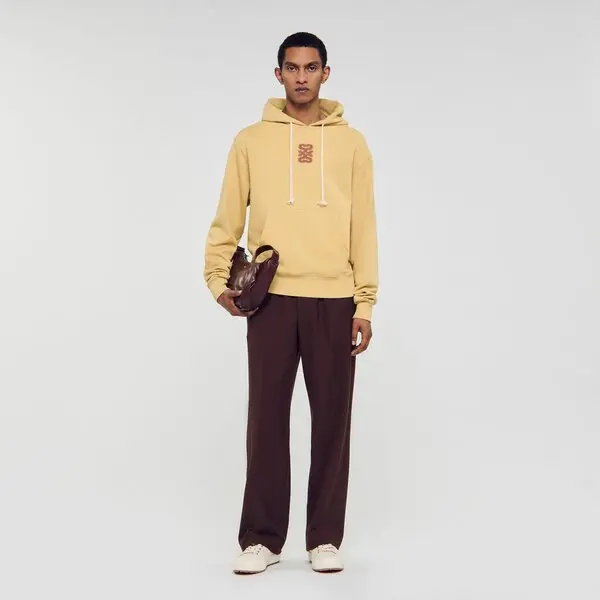 Sandro Leather Patch Hooded Sweatshirt - Ocher Yellow