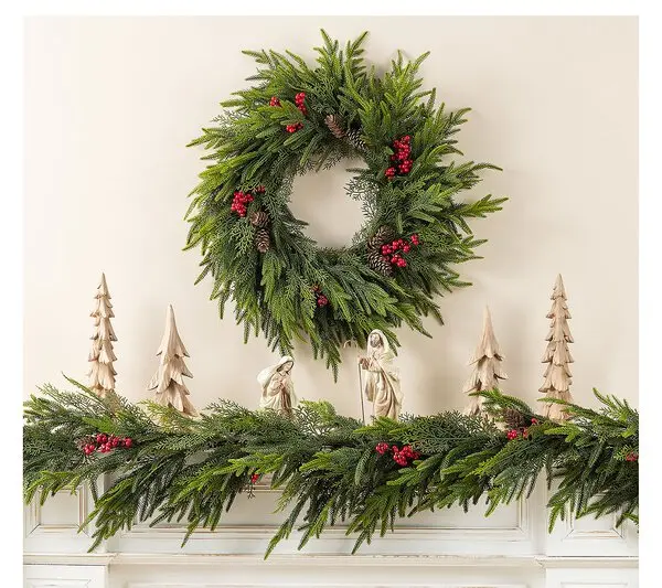 GLITZHOME 24' Christmas Wreath With Pinecones A Nd Red Berries