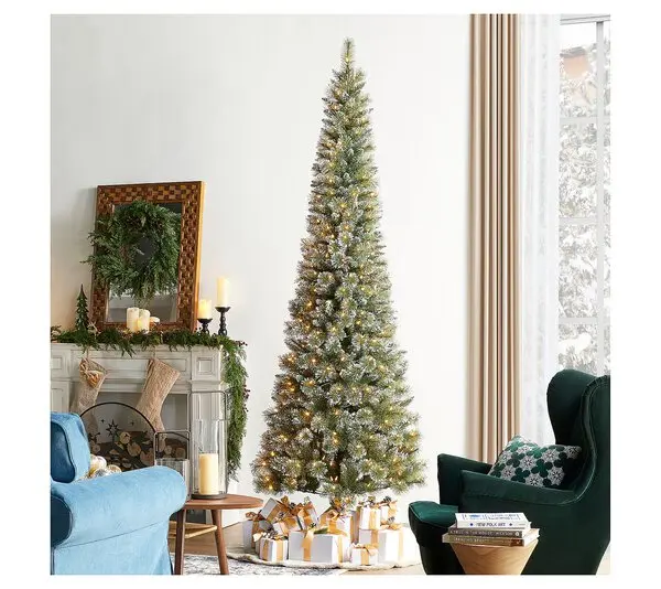 GLITZHOME 9' Prelit Cashmere Pine Faux Pencil C Hristmas Tree