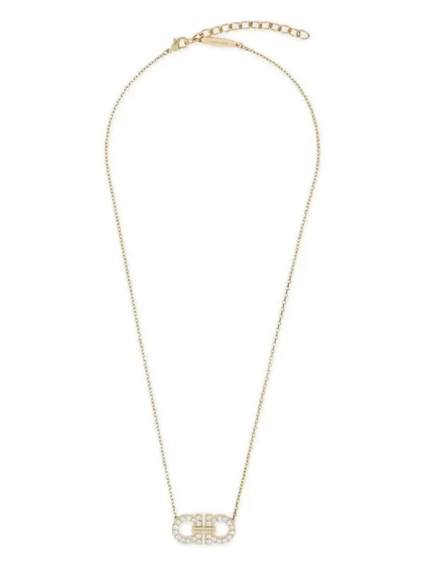 FERRAGAMO Crystal Embellished Two Gancini Pendant Necklace - Grey