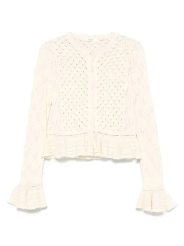 Chloé Cotton, Alpaca, And Silk Knit Ruffled Cropped Cardigan - White