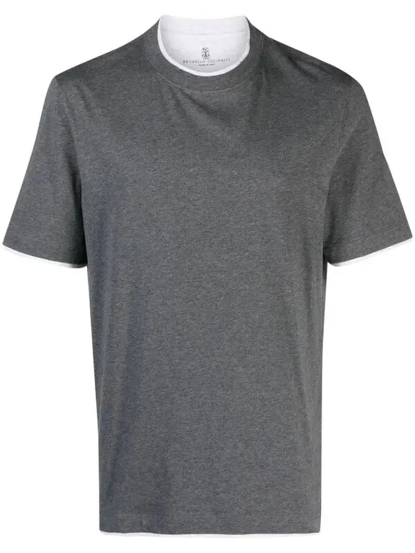 Brunello Cucinelli Cotton Jersey Crew Neck T-shirt With Faux-layering - Grey