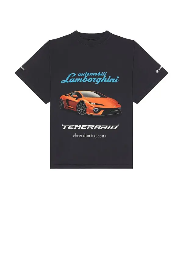 Balenciaga X Lamborghini Oversized Tee In Black - Faded Washed Black