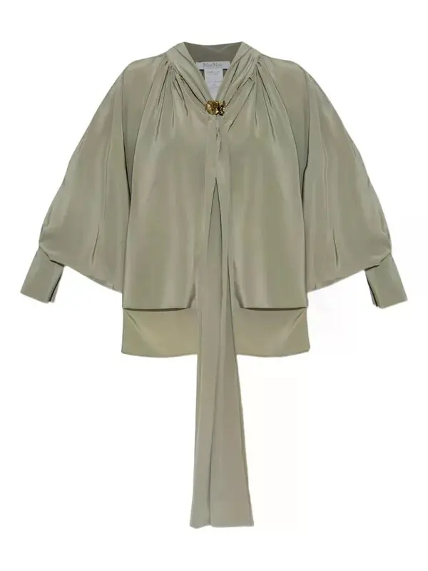 Max Mara Pleated Tie-neck Blouse - Green