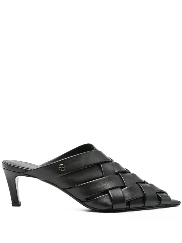 ANINE BING 55mm Eve Woven Leather Mules - Black