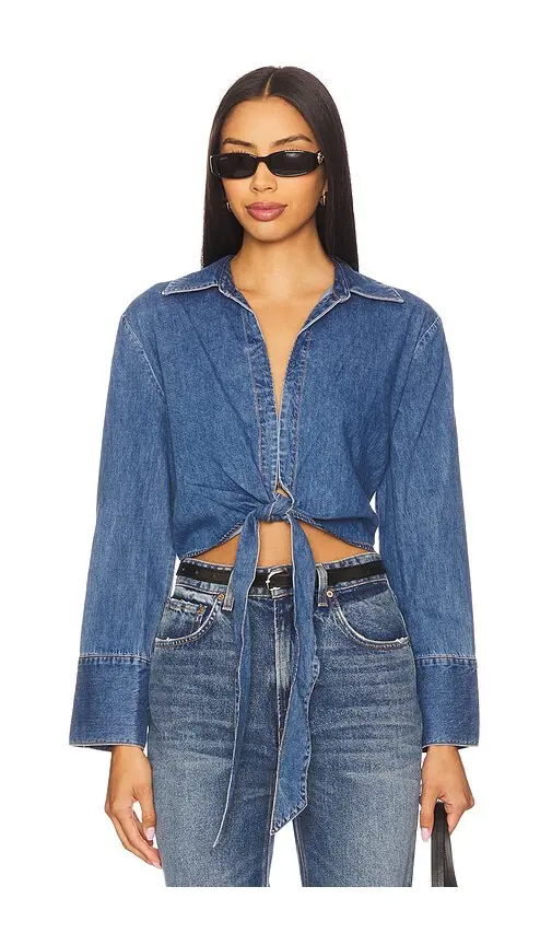 Alice + Olivia Hannon Button Down - Medium Indigo Chambray