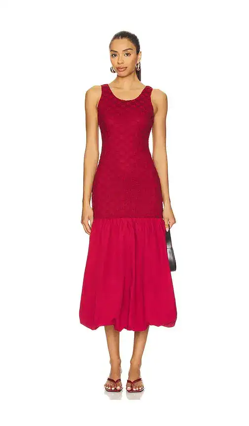 burgundy poplin dress self-portrait - Burgundy Check Chiffon Midi Dress main image 1