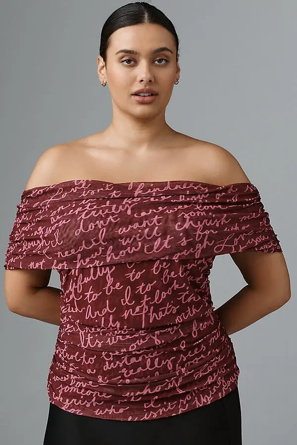 Maeve Off-the-shoulder Mesh Top - Dark Maroon