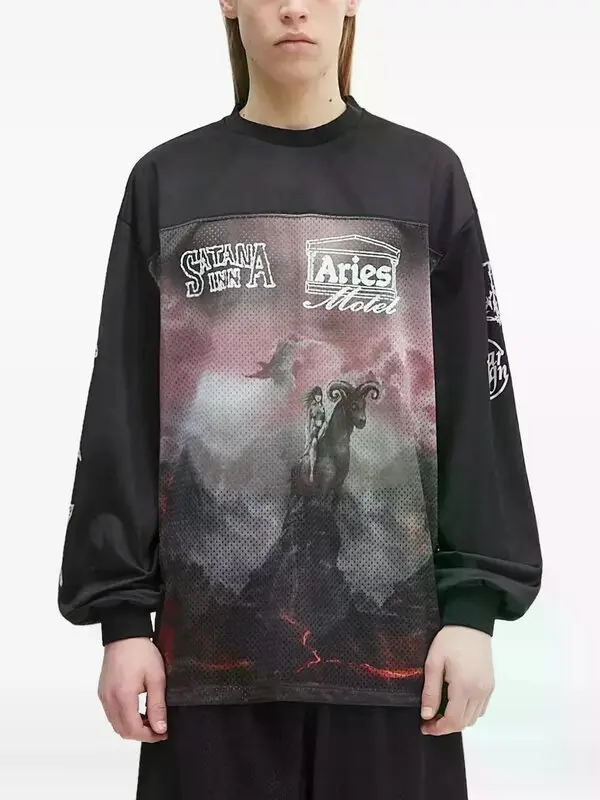 Aries Mesh-panel Graphic Long-sleeve T-shirt