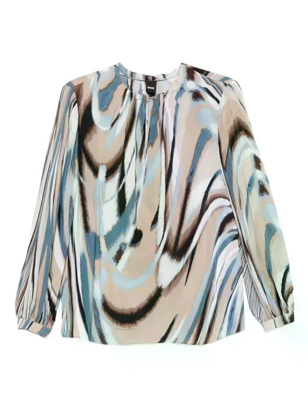 Hugo Boss Abstract-print Puff-sleeve Blouse
