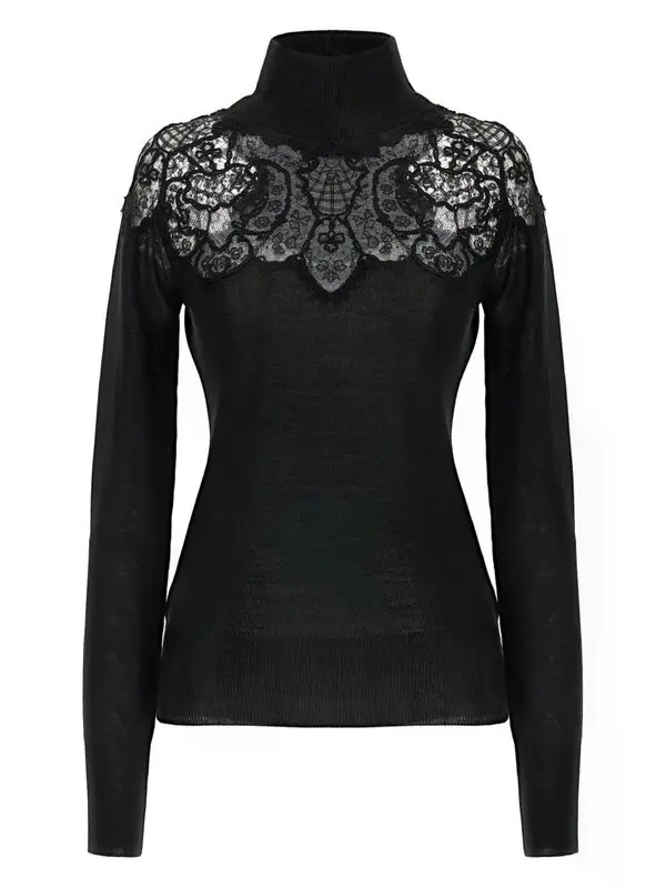 Ermanno Scervino Lace-insert High-neck Sweater - Black