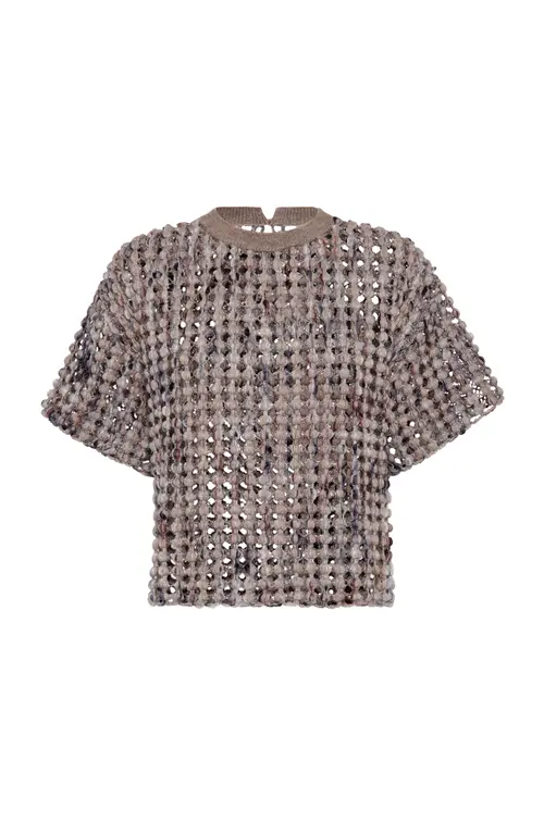 Brunello Cucinelli Balloon Net Knit T-shirt - Camel