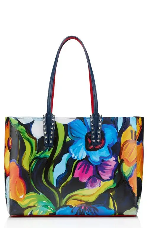CHRISTIAN LOUBOUTIN Small Cabata Flower Print Leather Tote - Navy Multi