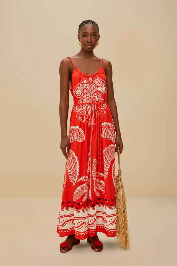 Farm Rio Majestic Coconut Tree Lenzing™ Ecovero™ Euroflax™ Maxi Dress - Majestic Coconut Tree Red