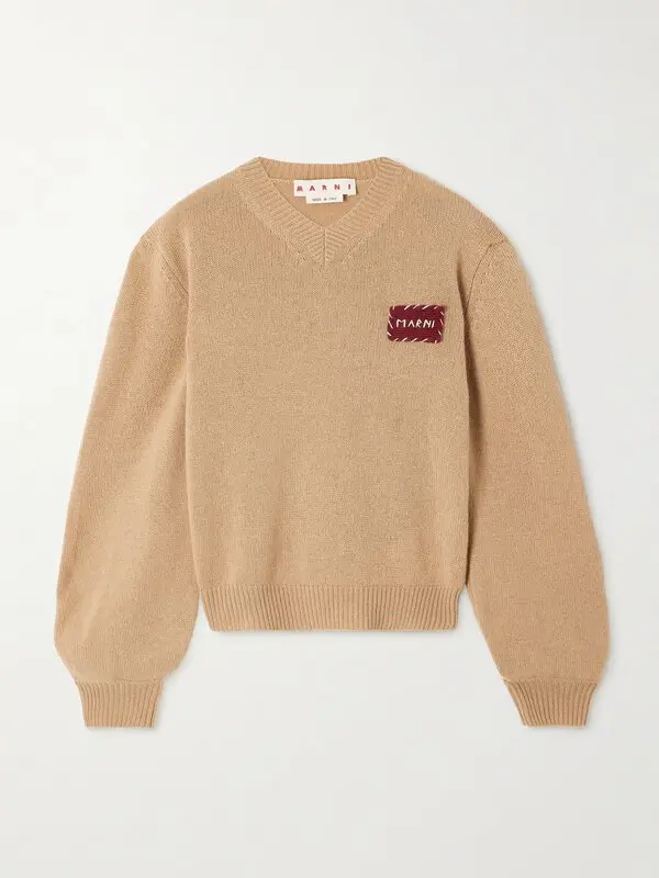 Marni Appliquéd Cashmere Sweater - Brown